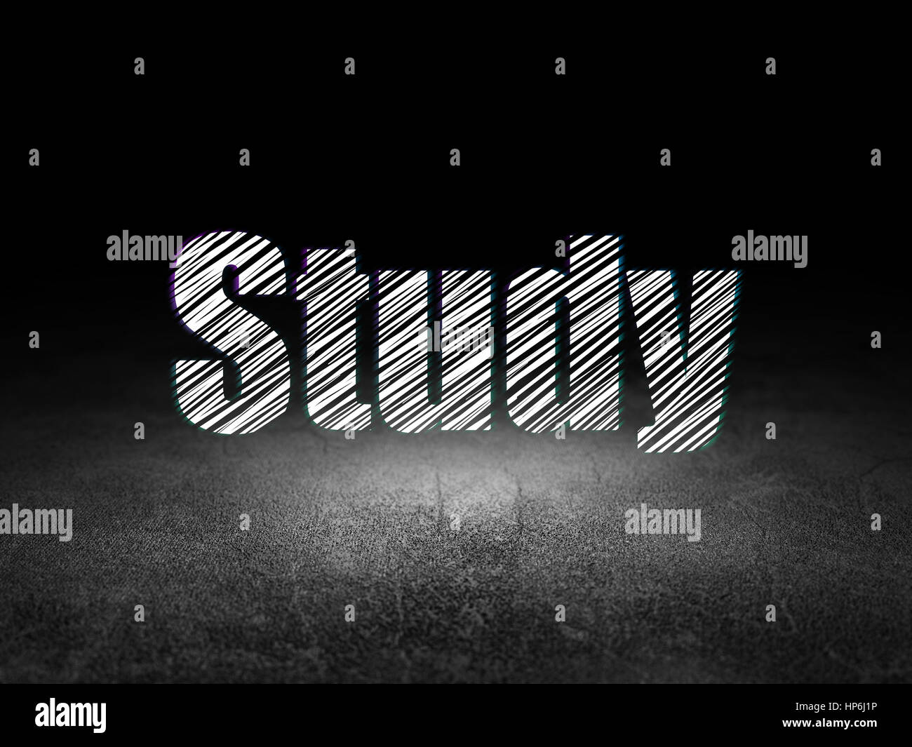 Learning concept: Glowing text Study in grunge dark room with Dirty ...