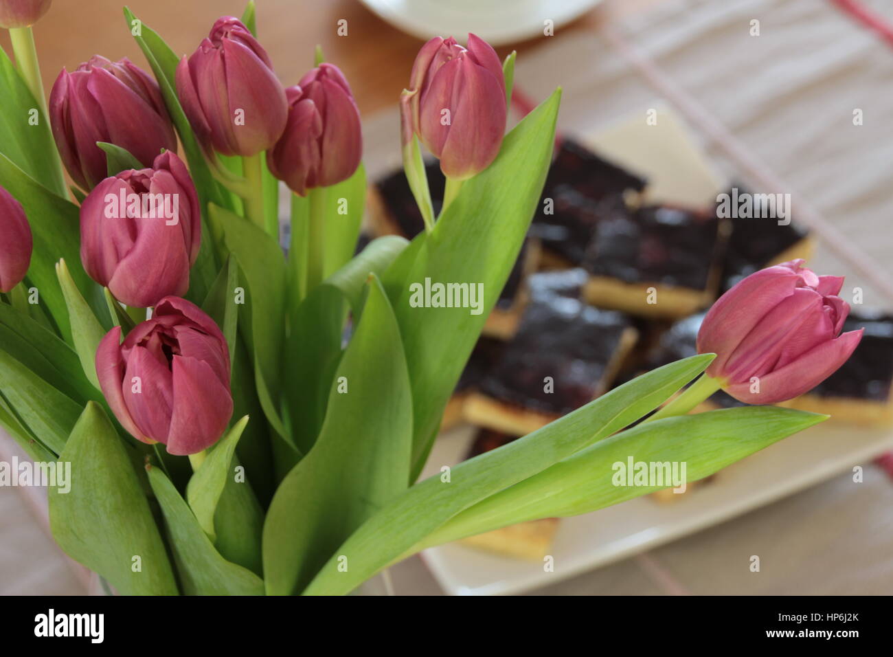 Tulips and afternoon tea Stock Photo - Alamy