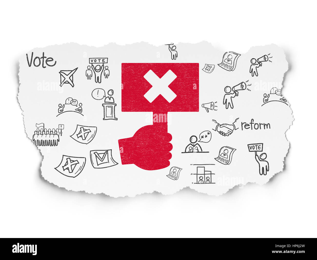 Politics concept: Painted red Protest icon on Torn Paper background ...