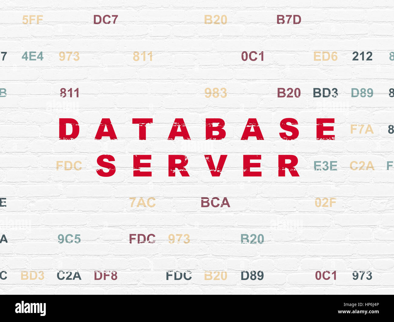 Software concept: Painted red text Database Server on White Brick wall background with ...
