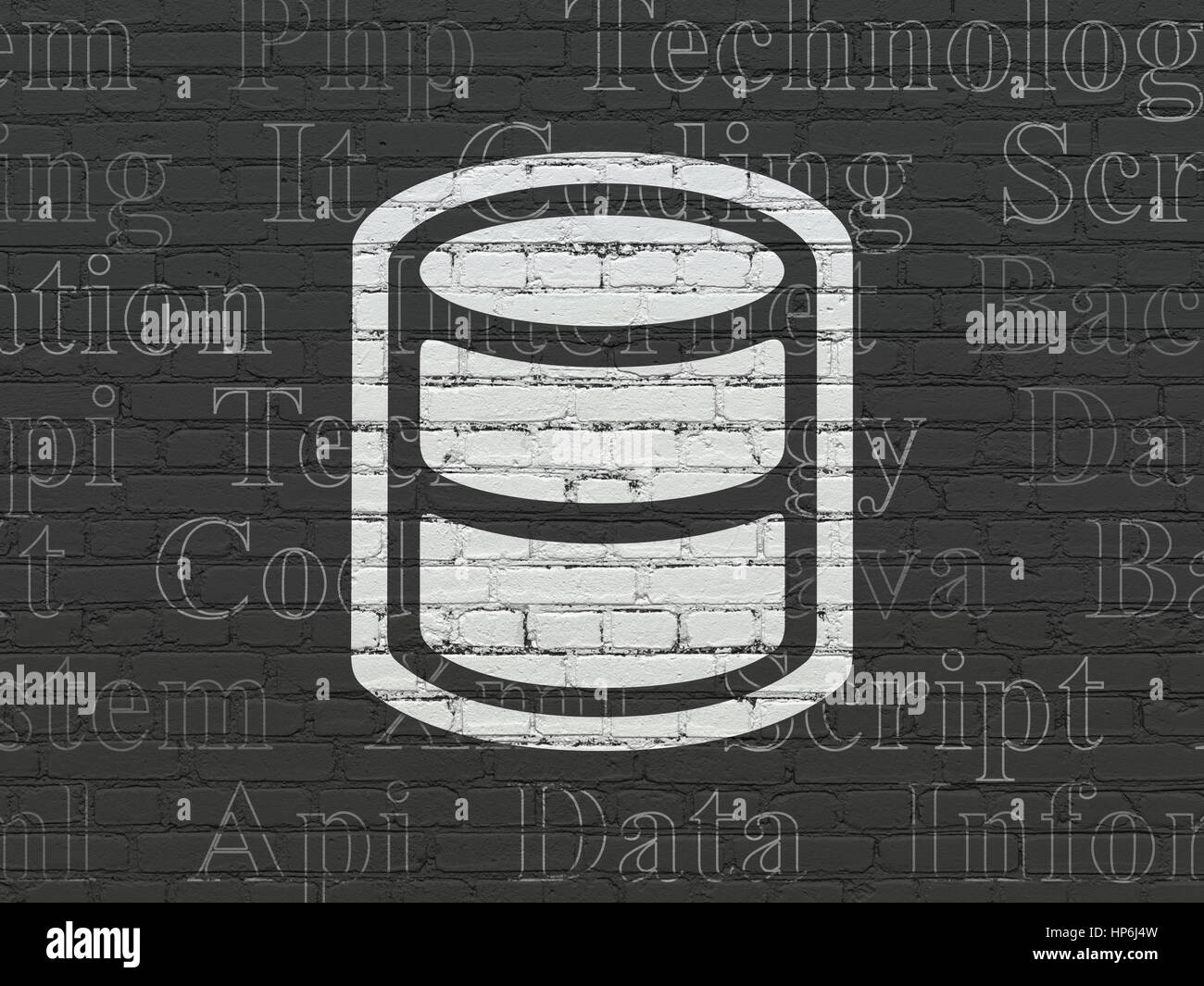 Database concept: Painted white Database icon on Black Brick wall ...