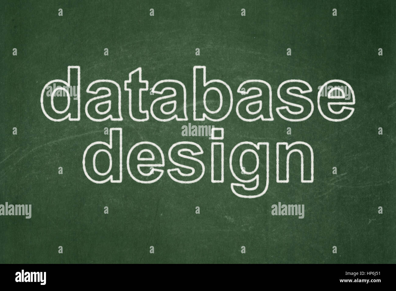 Software concept: text Database Design on Green chalkboard background ...