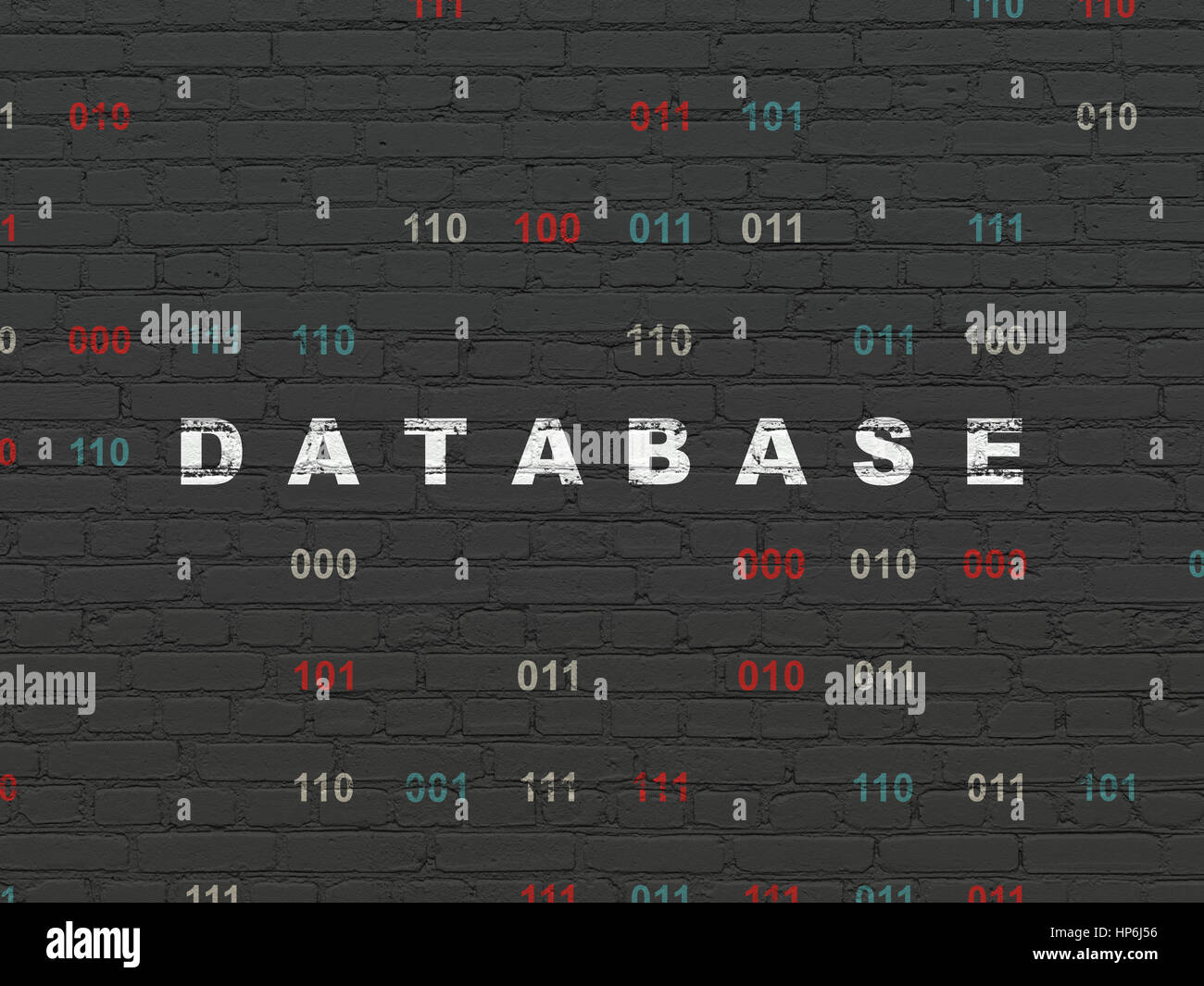 Software concept: Painted white text Database on Black Brick wall ...