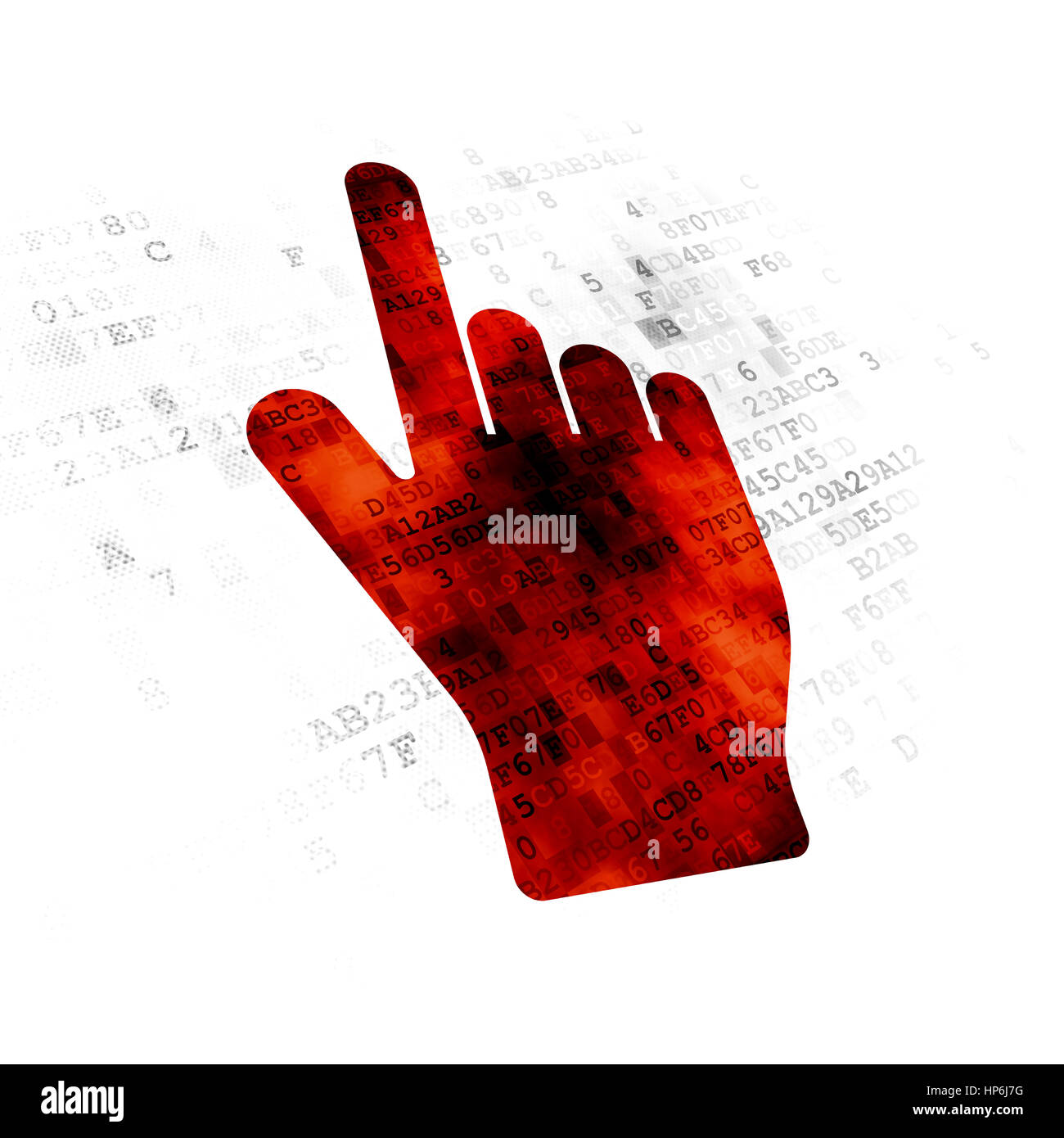 Social media concept: Pixelated red Mouse Cursor icon on Digital ...