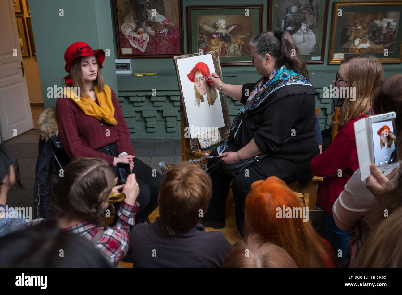Moscow, Russia - February 18, 2017: People attend free drawing workshop ...