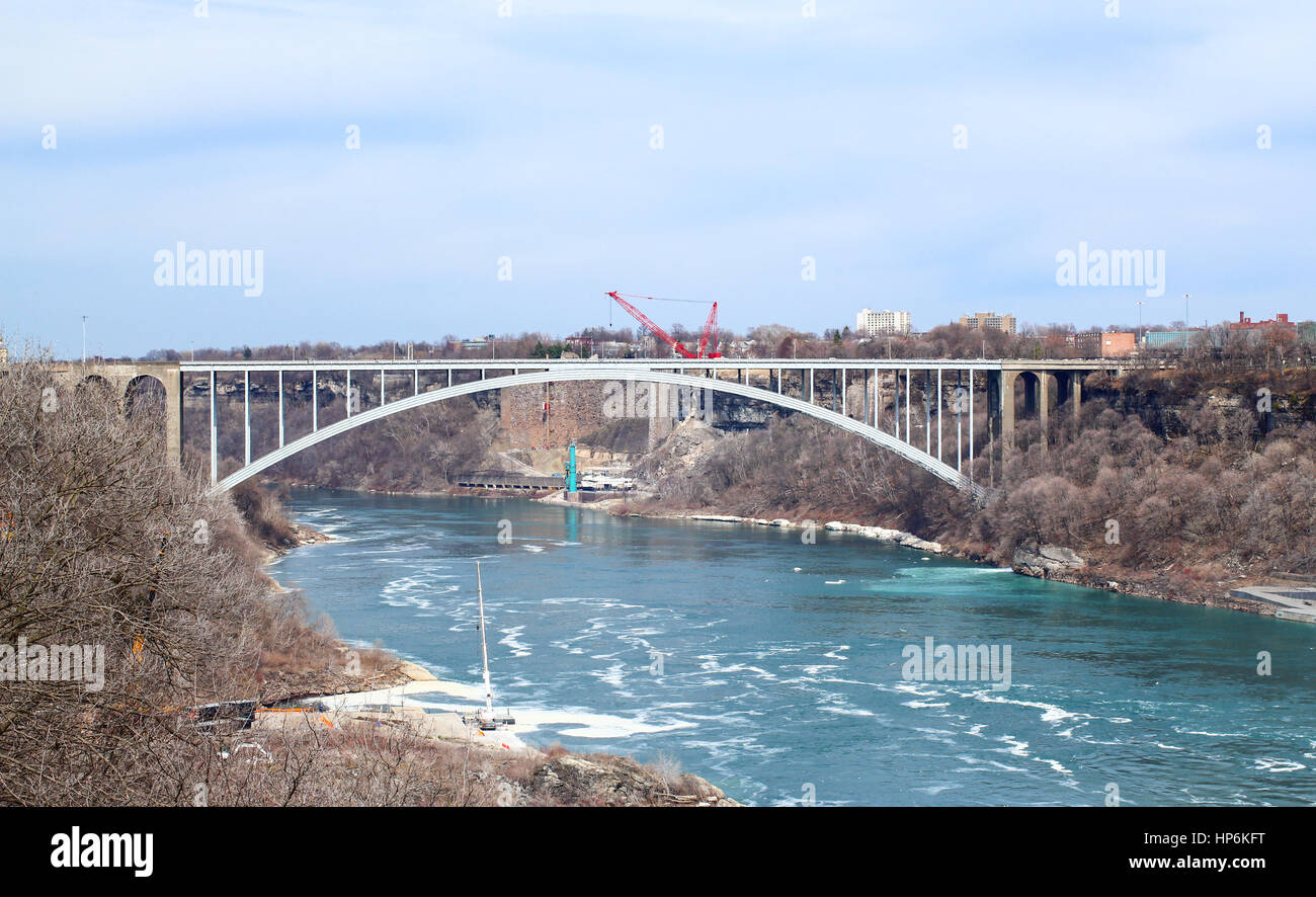 Rainbow Bridge above Niagara River. The arch bridge between the United ...