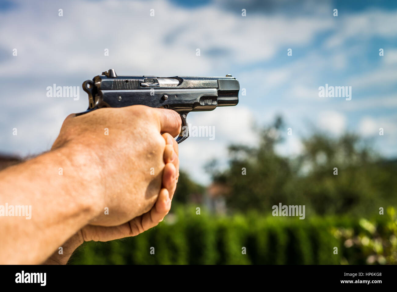 CZ 75 gun, Metal 9mm Pistol in hand Stock Photo - Alamy