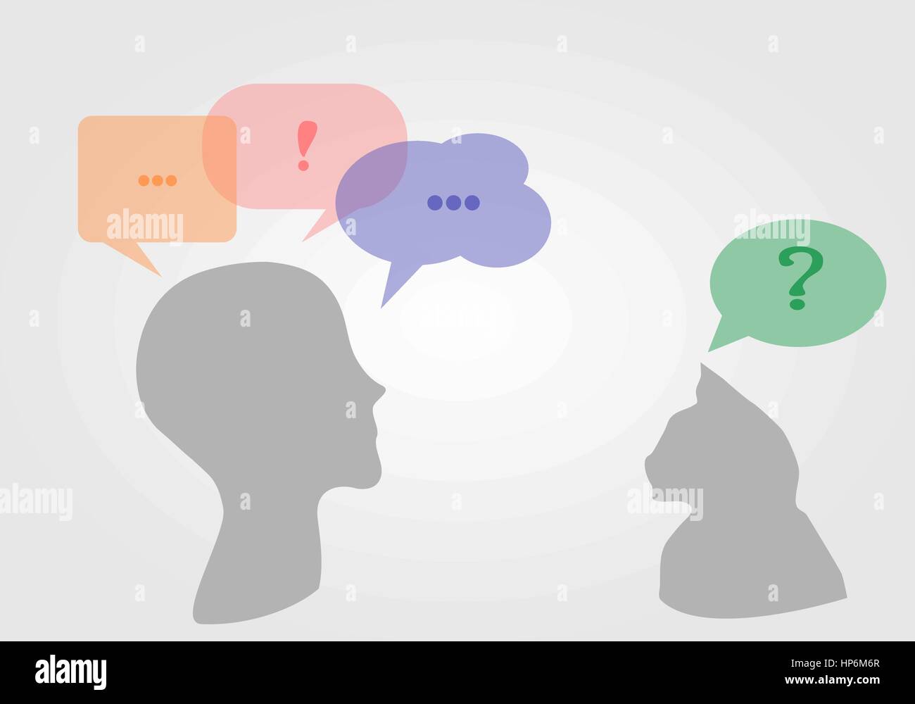 Interaction between cat and man through speech bubbles. Emotional ...