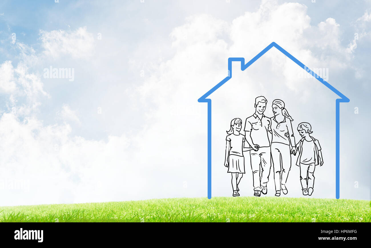 House figure as real estate symbol on clouds background Stock Photo - Alamy