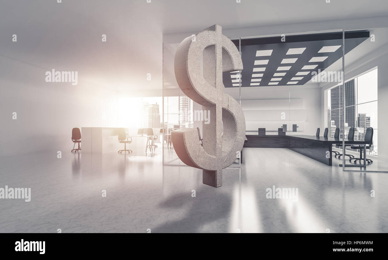 Stone dollar symbol in modern office interior as currency sign. 3D ...