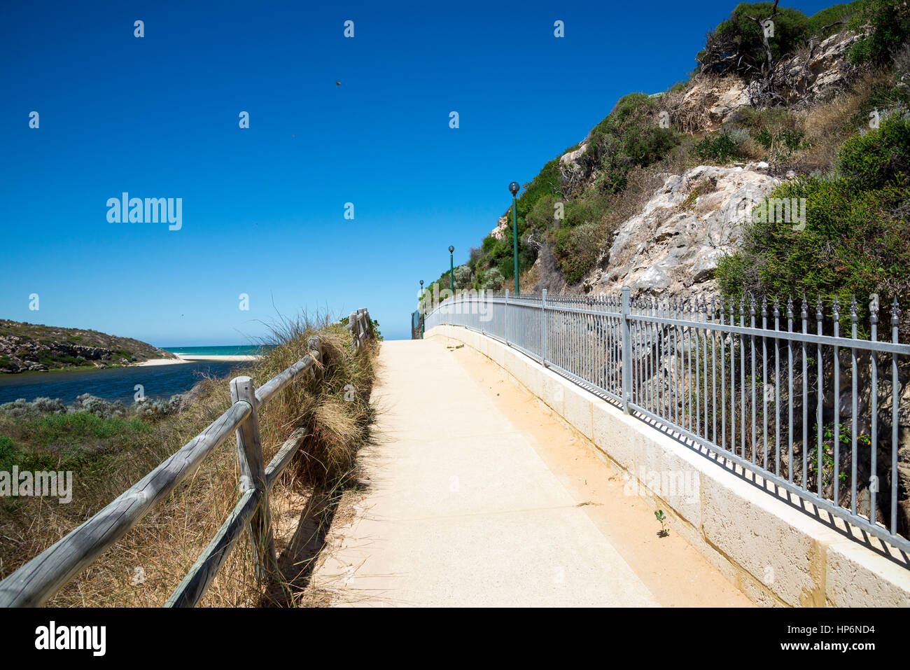 Walking / cycling path in Moore river lagoon and Holiday park Stock ...