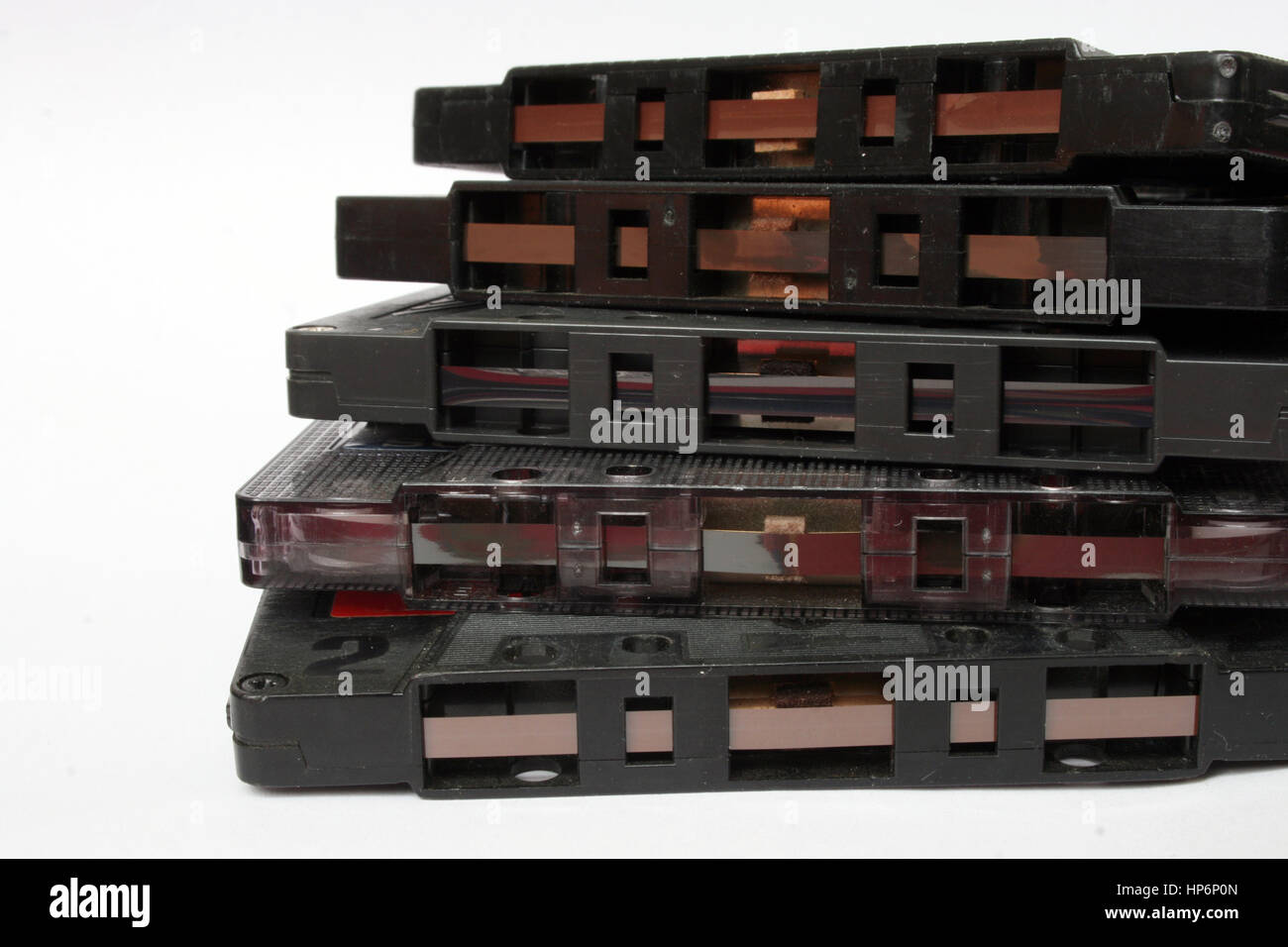 Old compact audio cassette tapes on white background Stock Photo - Alamy