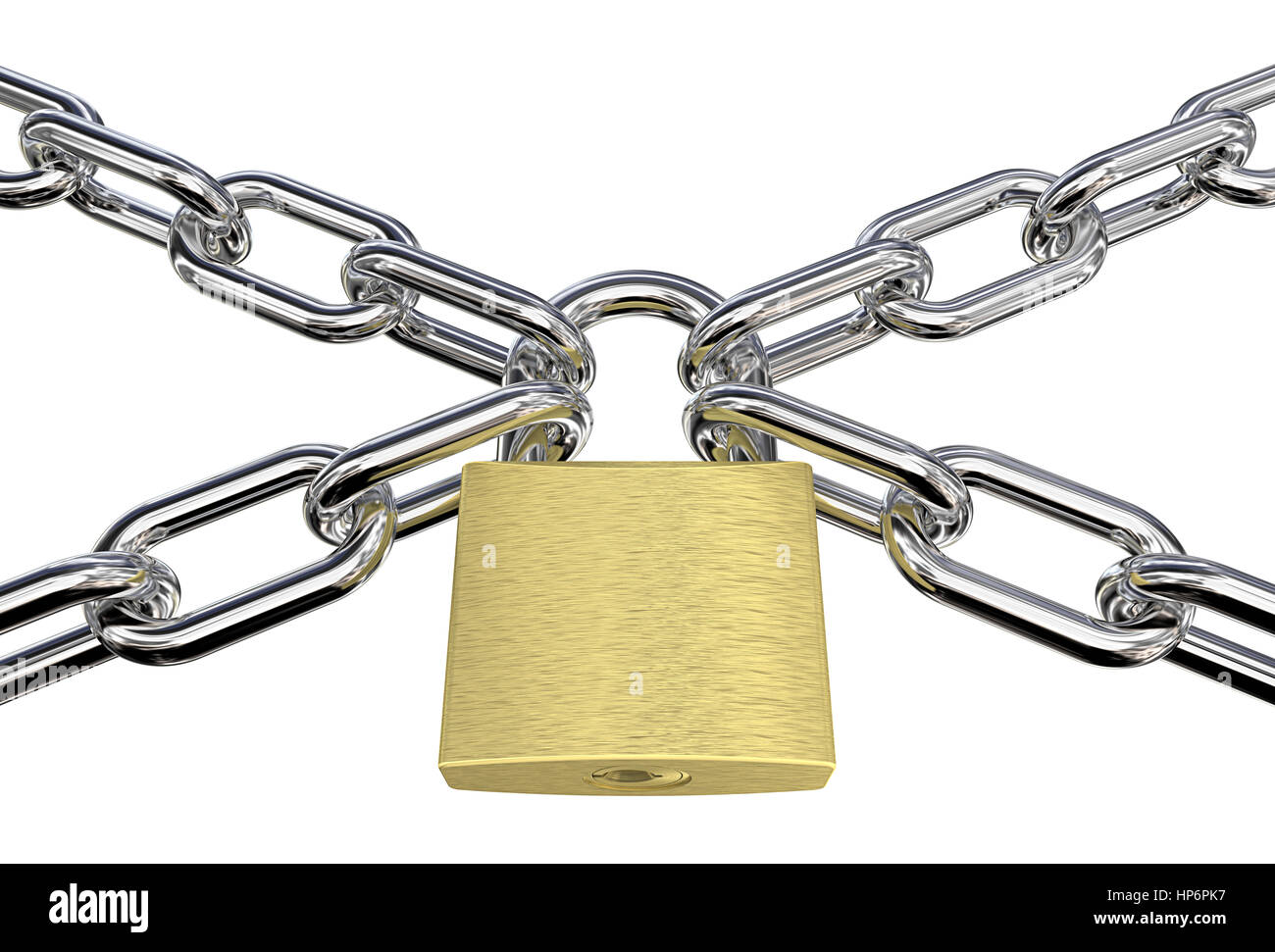 Chains in a Cross with Brass Padlock. Isolated. 3D render Stock Photo ...