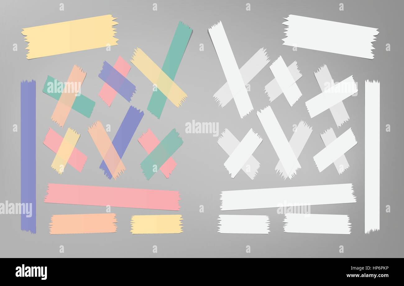 Set of different size, colorful sticky paper, adhesive, masking tape ...