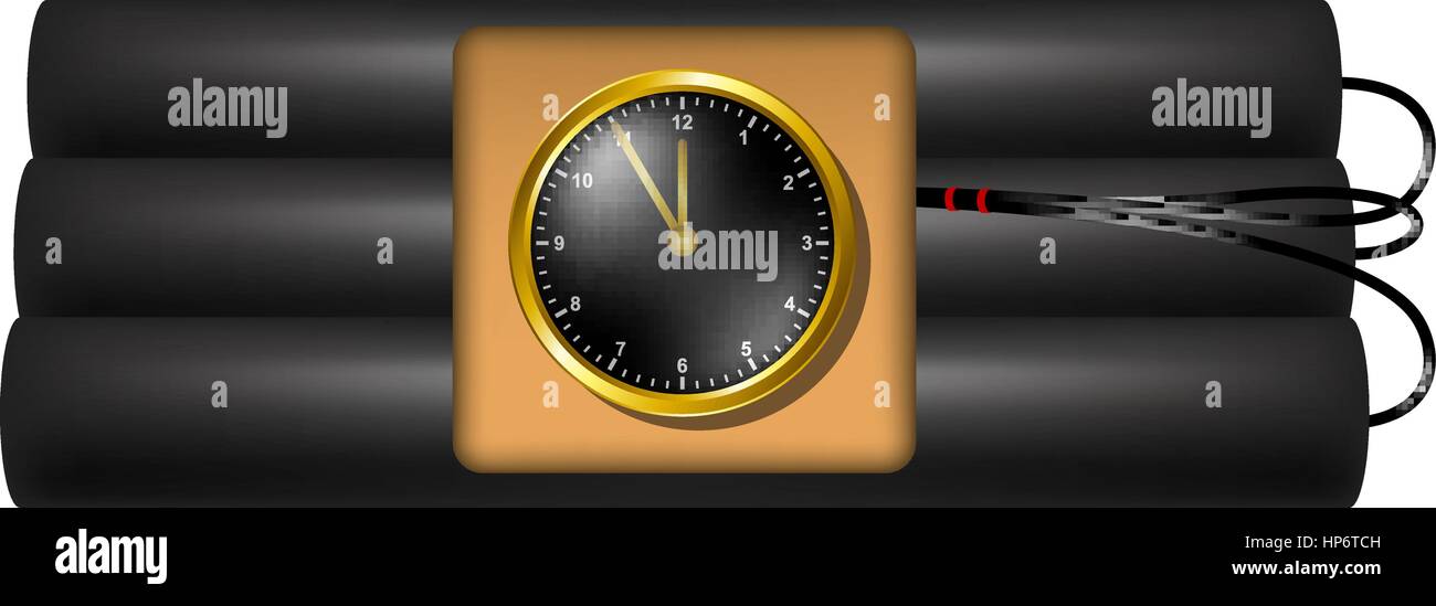 Time bomb connected to clock explodes on white background Stock Vector ...