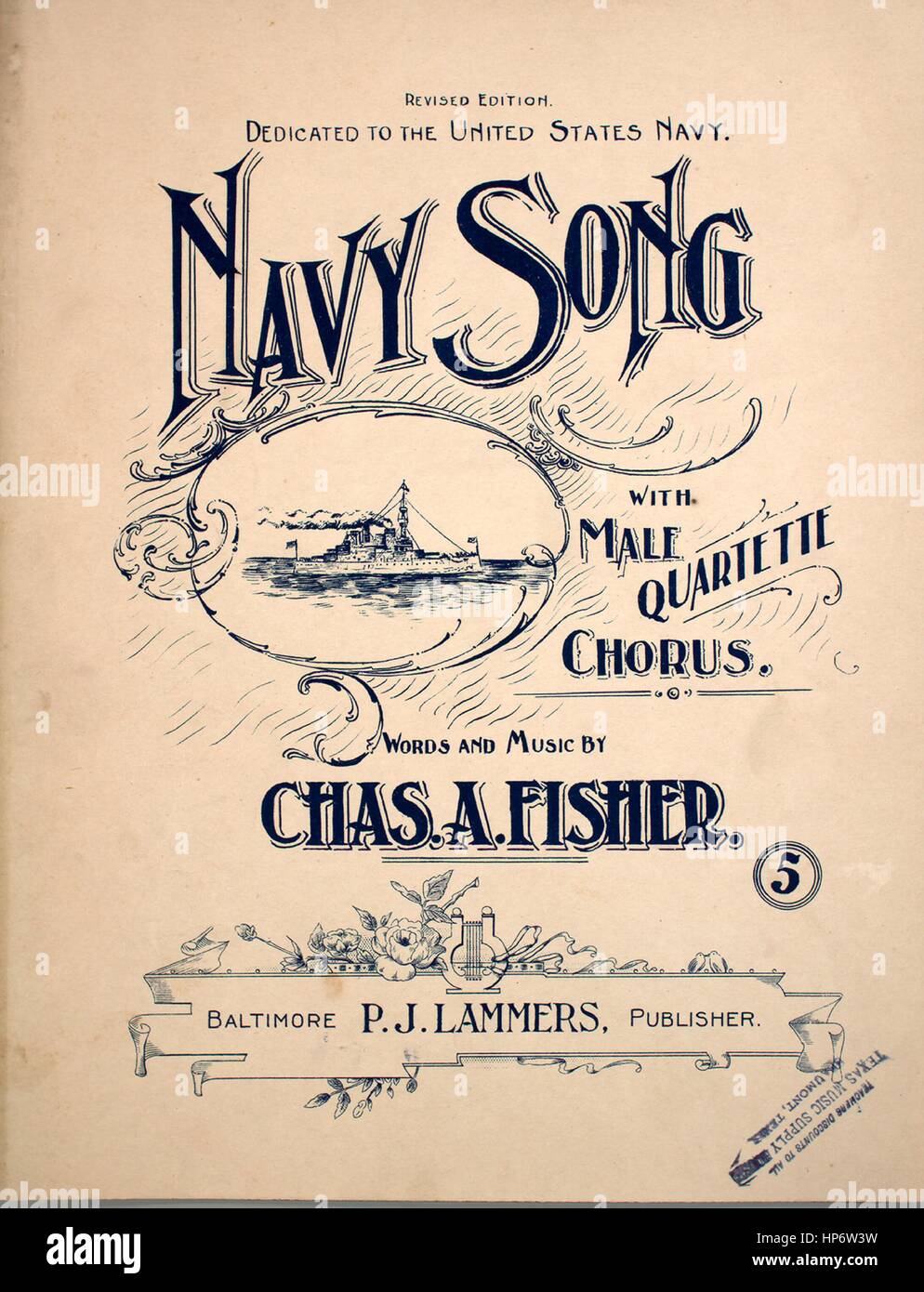 Sheet music cover image of the song 'Navy Song With Male Quartette ...