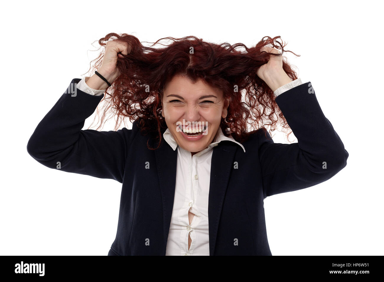 Angry businesswoman isolated on white background Stock Photo - Alamy