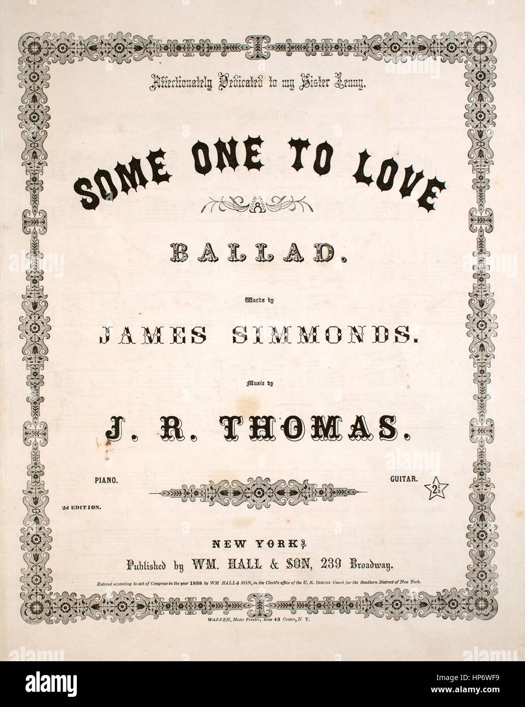 Sheet music cover image of the song 'Some One To Love Ballad', with ...