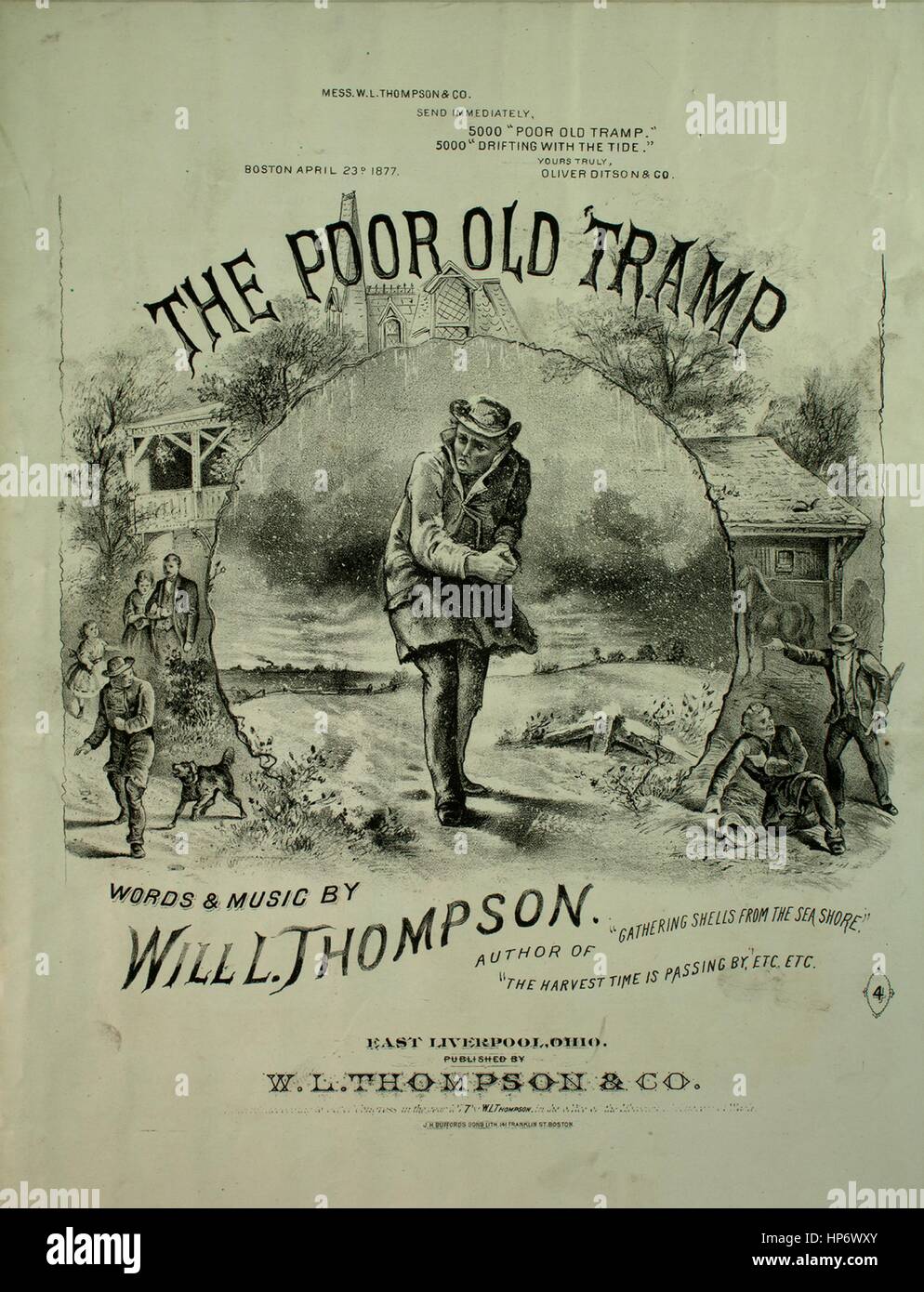 Sheet music cover image of the song 'The Poor Old Tramp', with original ...
