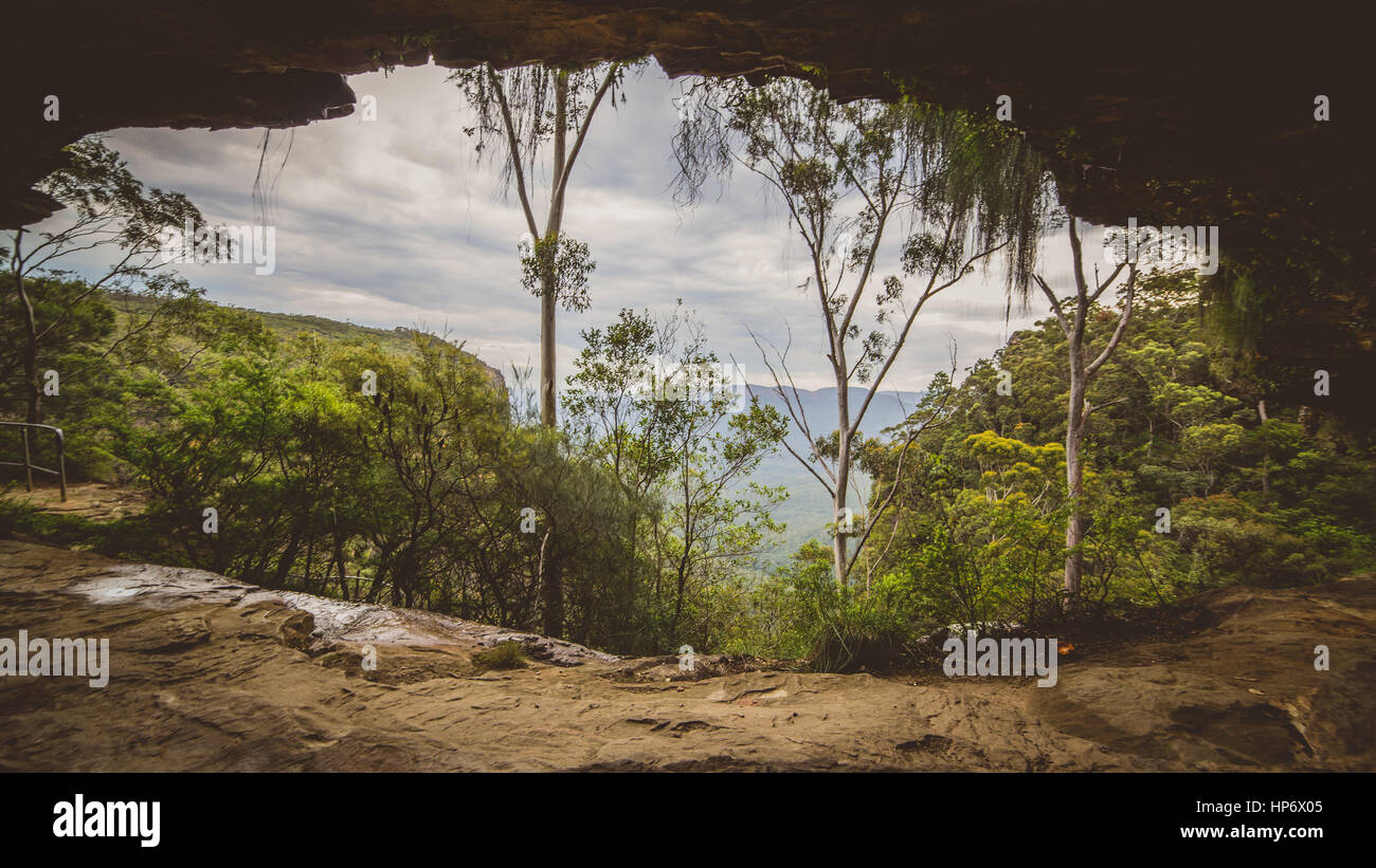 Blue Mountain view from cave Stock Photo - Alamy