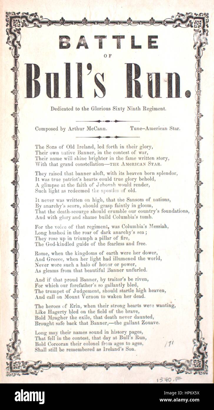 Sheet music cover image of the song 'Song Sheet Battle of Bull's Run ...