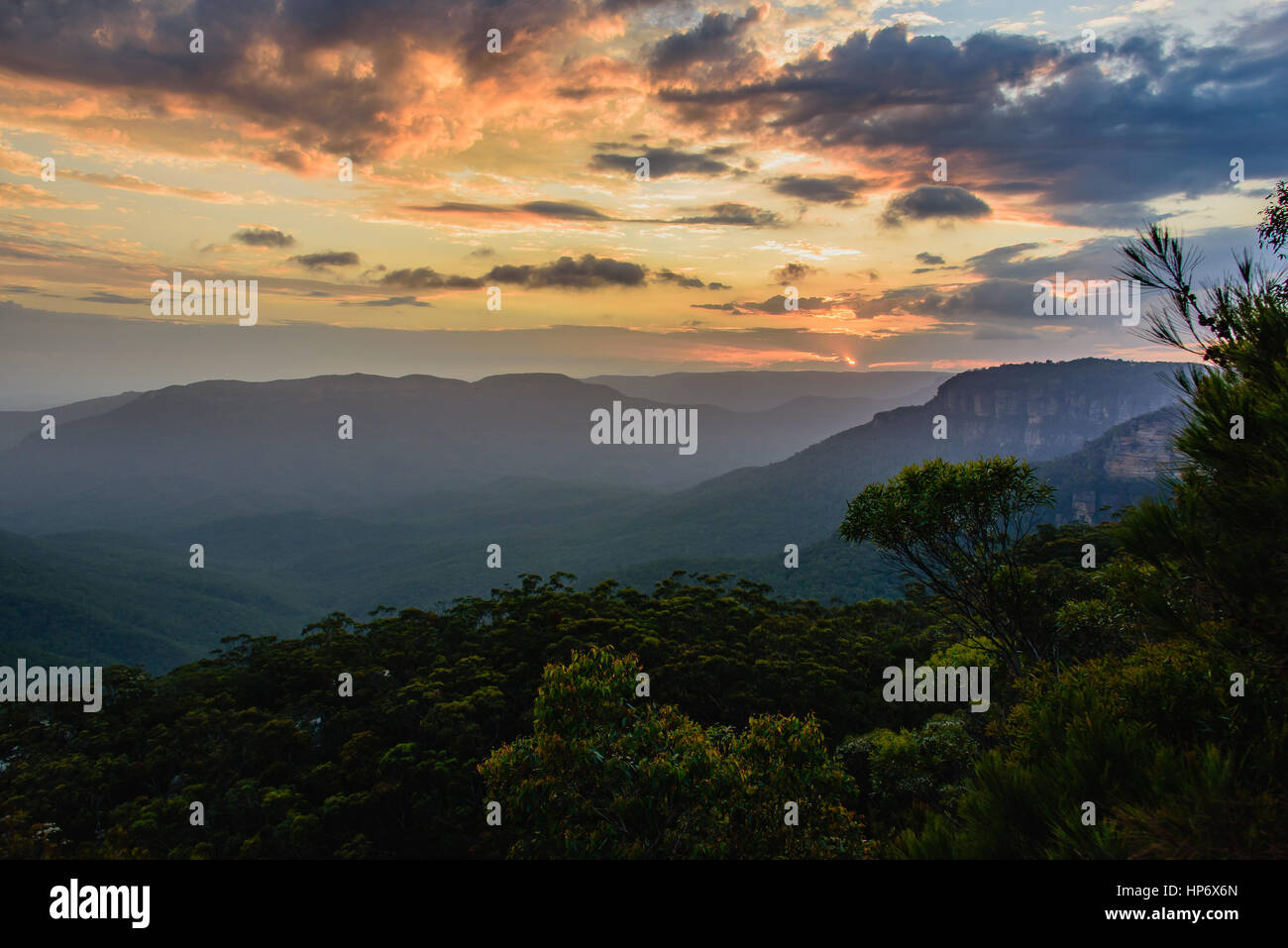 Blue Mountains landscape at Sunset Stock Photo - Alamy