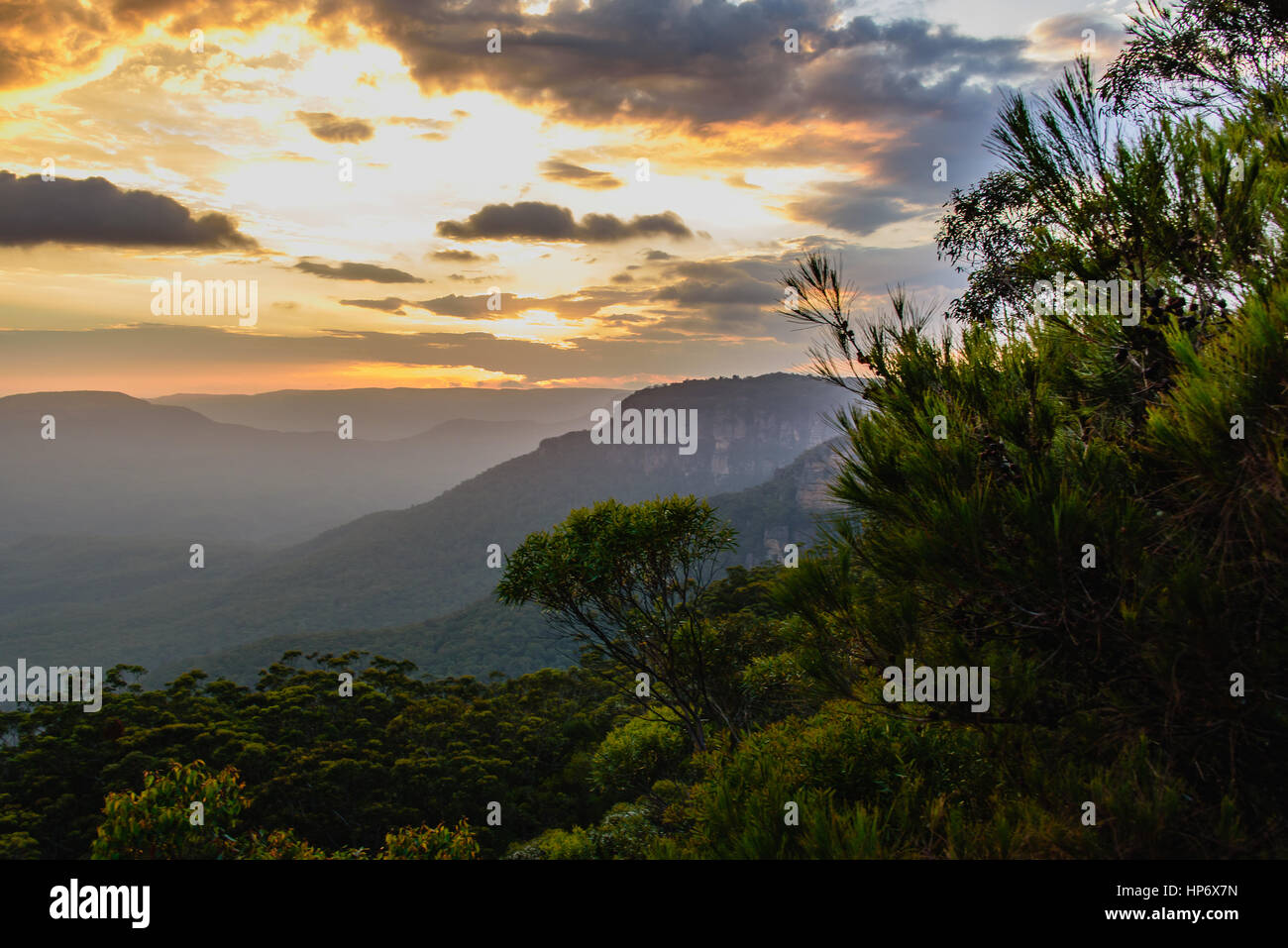 Blue Mountains landscape at Sunset Stock Photo - Alamy