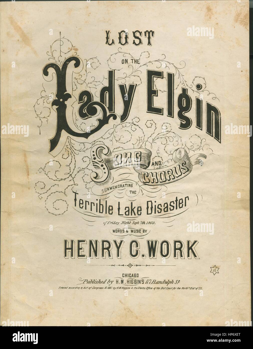 Sheet music cover image of the song 'Lost on the Lady Elgin Song and ...