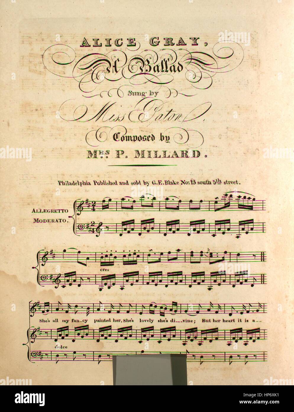 Sheet music cover image of the song 'Alice Gray, A Ballad', with ...