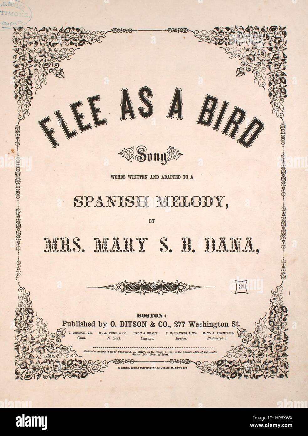 Sheet music cover image of the song 'Flee as a Bird Song', with ...