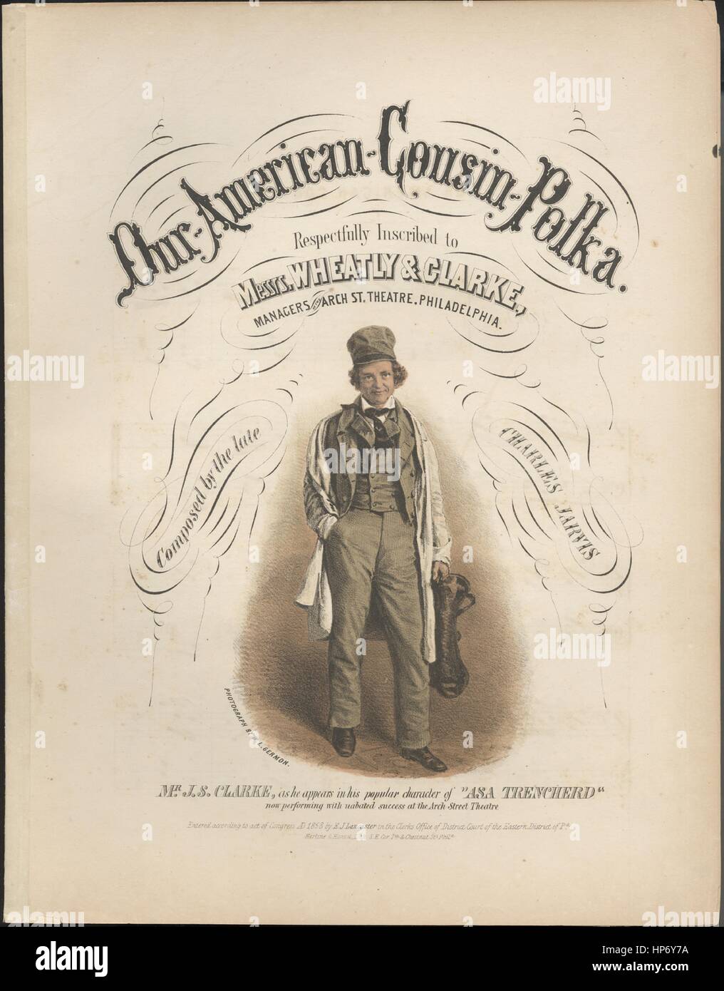 Sheet music cover image of the song 'Our American Cousin Polka', with ...