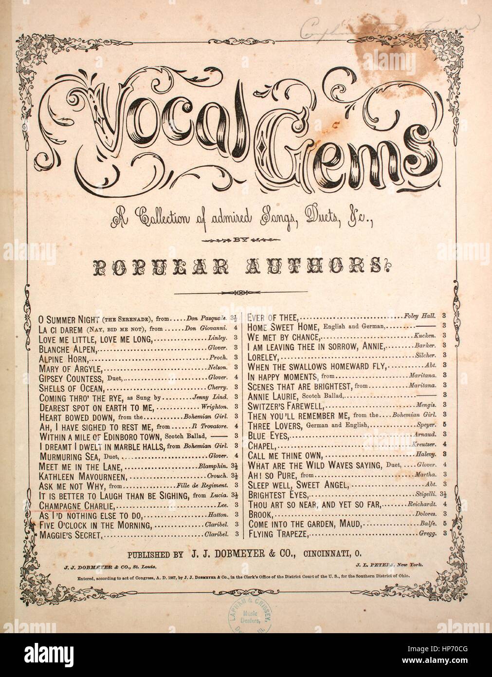 Sheet music cover image of the song 'Vocal Gems A Collection of Admired ...