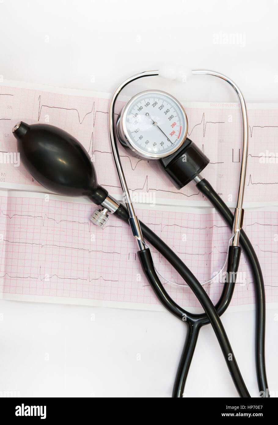 medical manometer lying on cardiogram chart closeup Stock Photo - Alamy