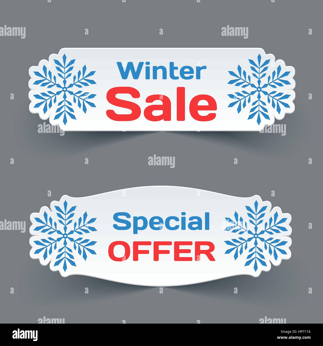 Vector Set of White Paper Retro Labels with Snowflakes. Winter Sale ...