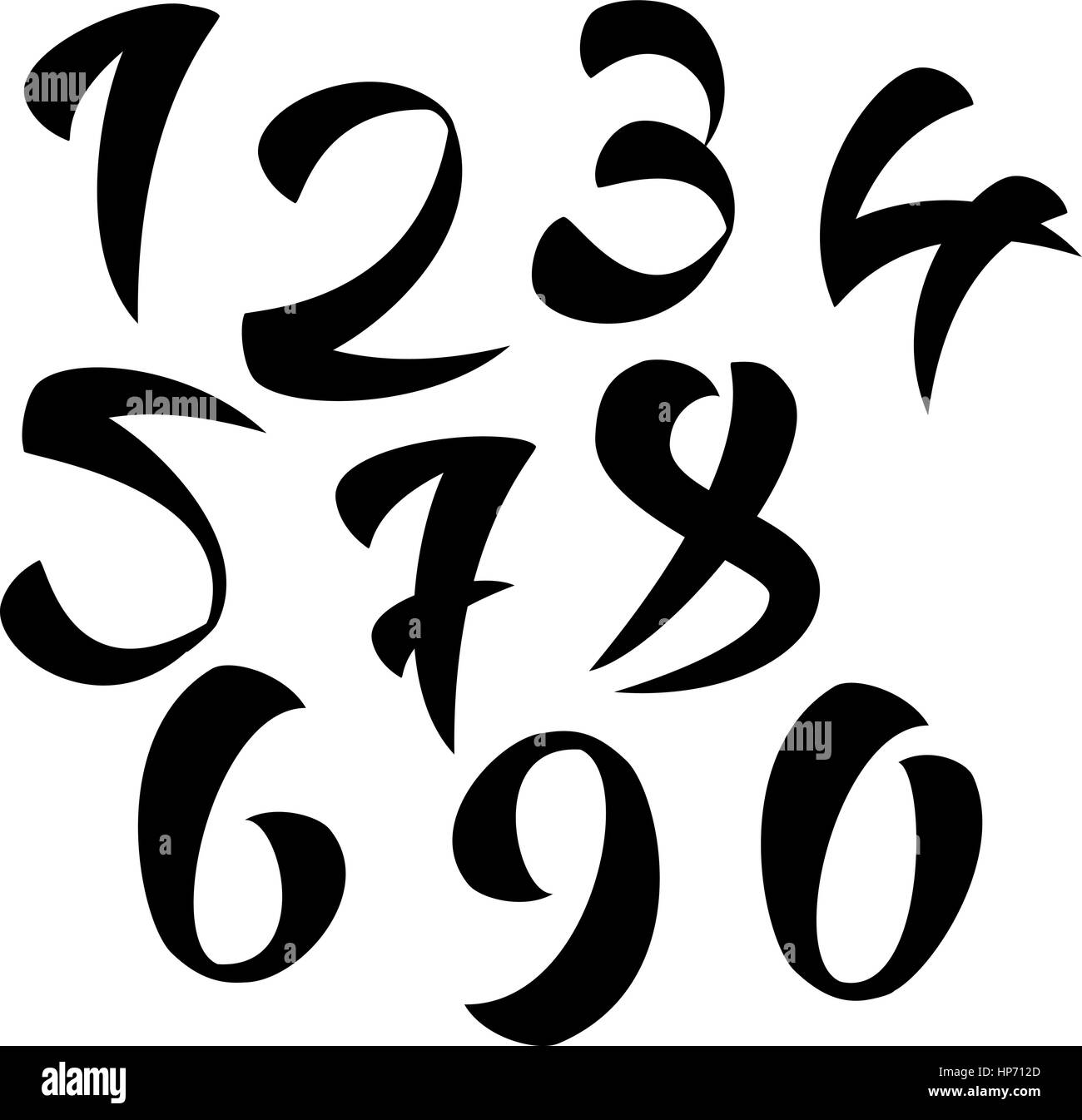 Vector Set of Calligraphic Ink Numbers. Black Design Elements Isolated ...