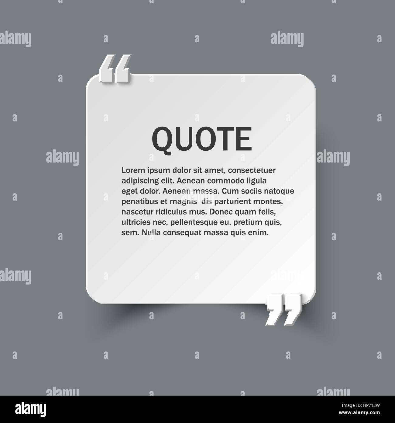 Quote form on square paper card with commas, vector design template ...