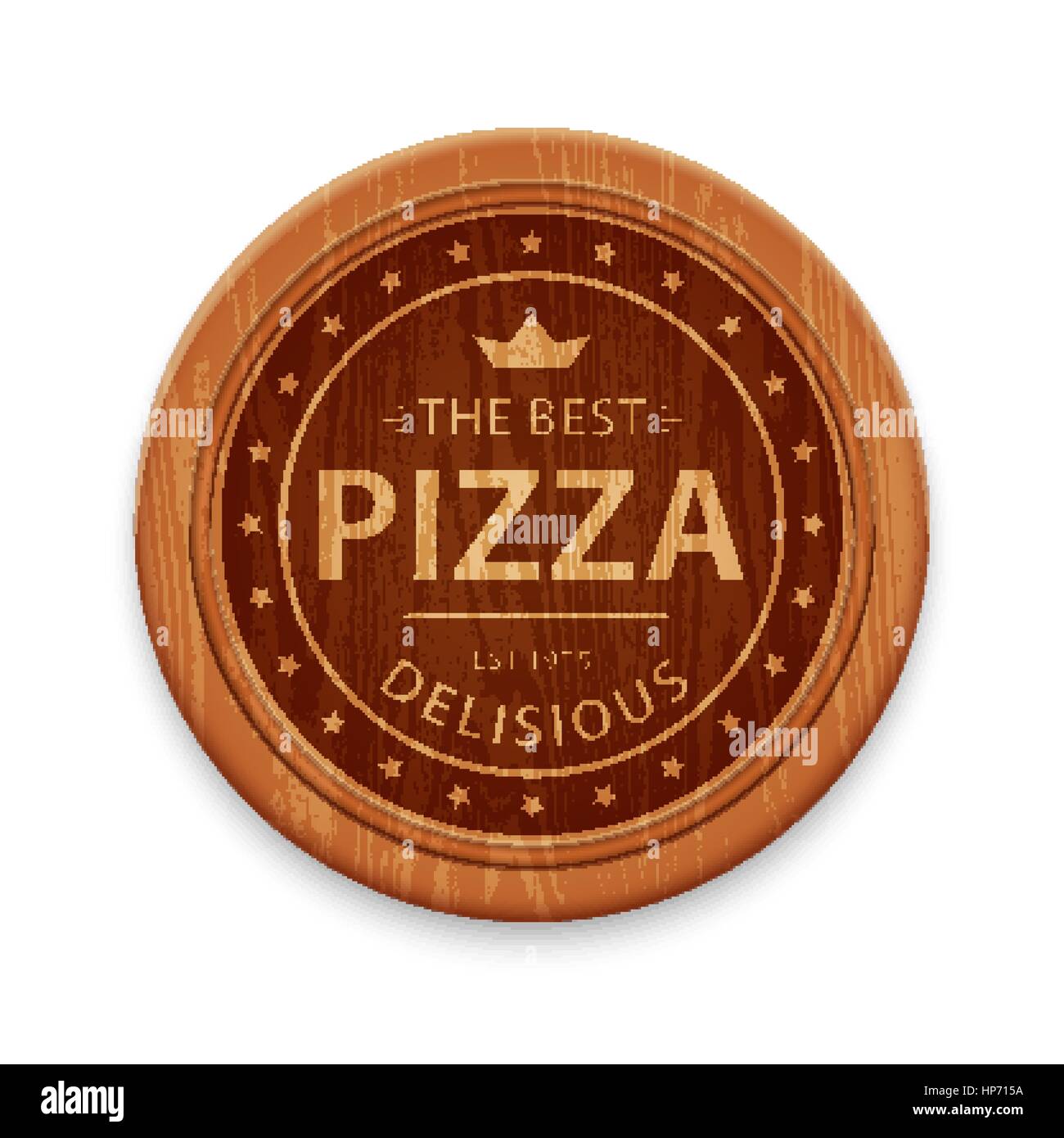 Vector logo for pizza restaurant on wooden round cutting board, design ...