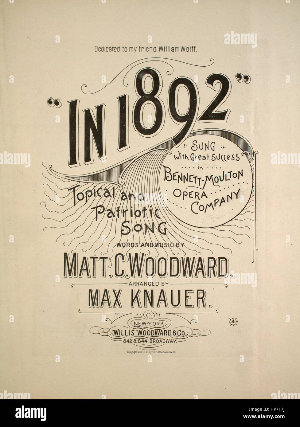 Sheet music cover image of the song 'In 1892 Topical and Patriotic Song ...