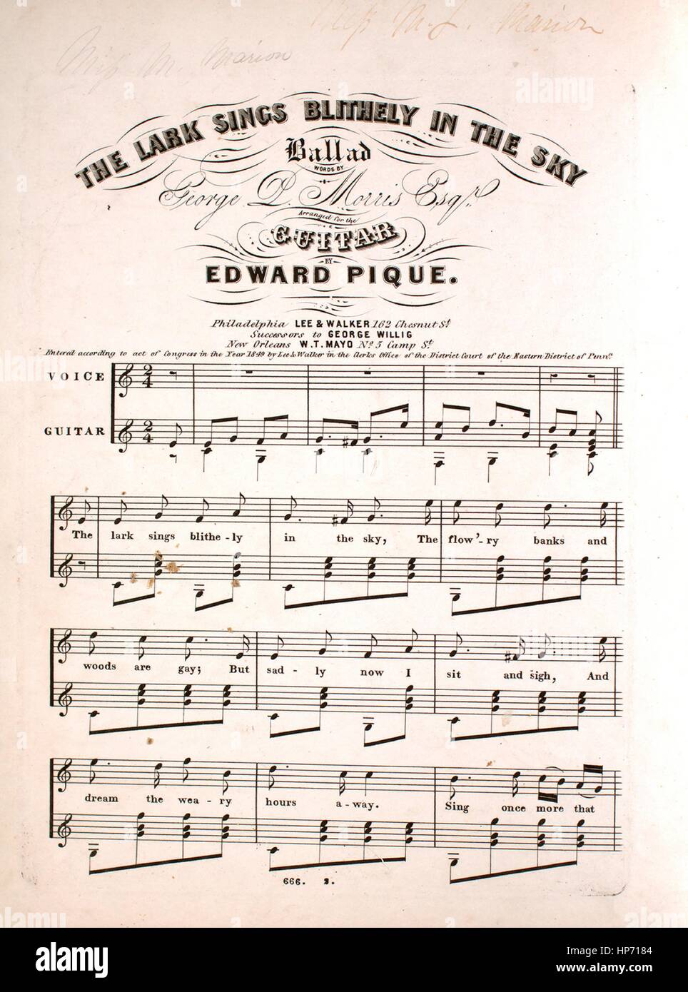 Sheet music cover image of the song 'The Lark Sings Blithely in the Sky ...