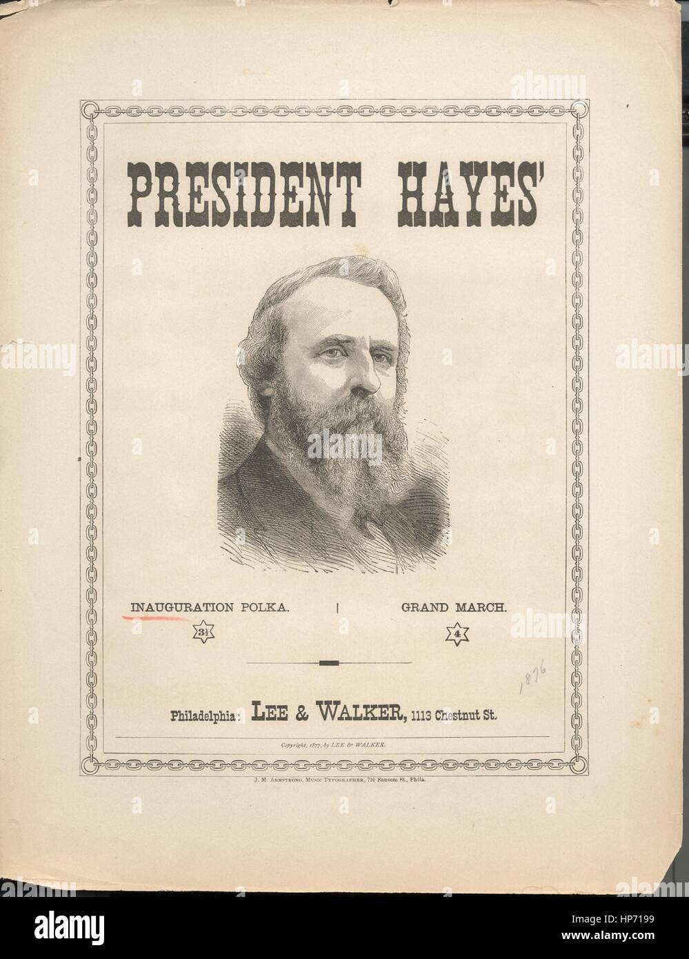 Sheet music cover image of the song 'President Hayes' Inauguration ...