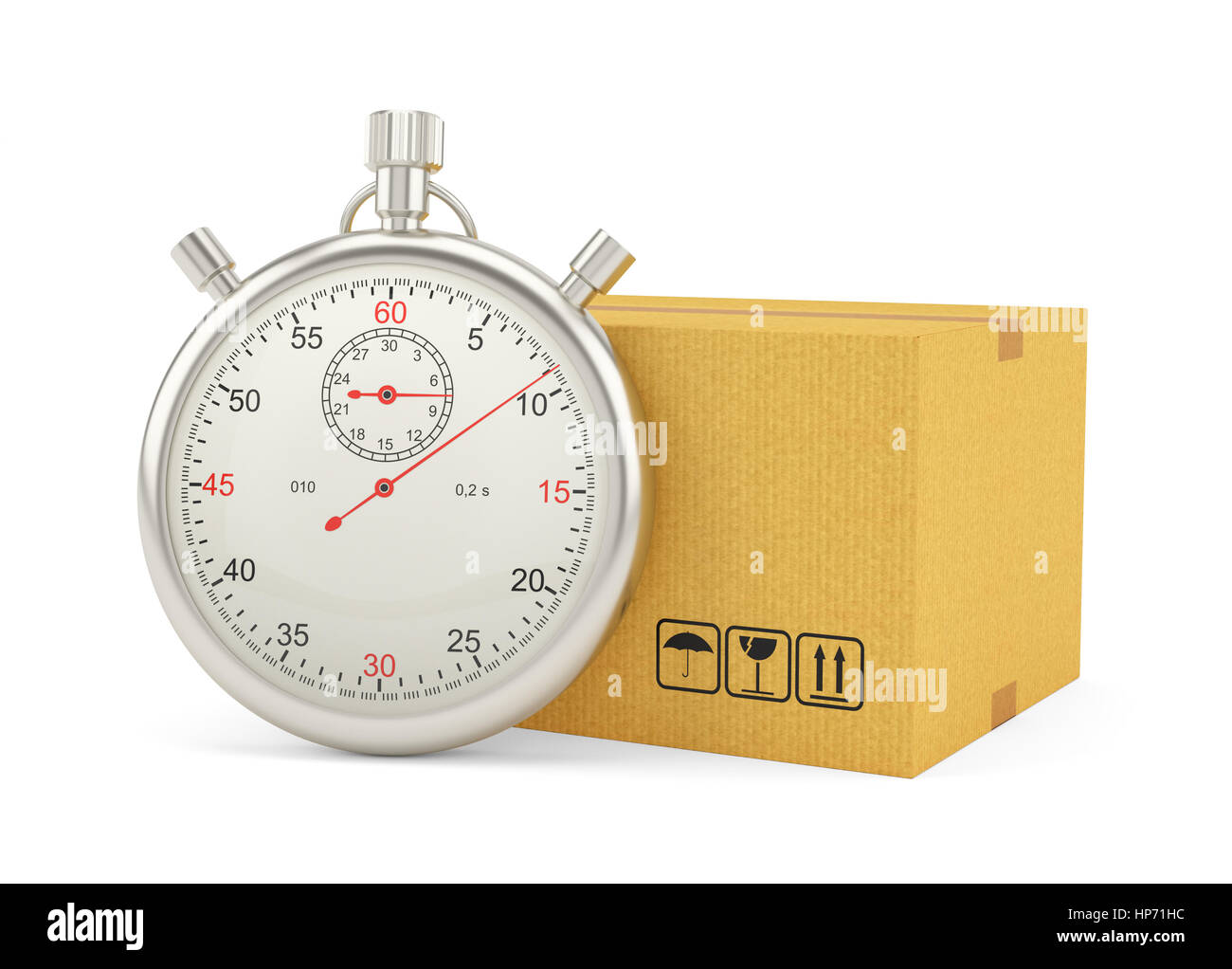 Stopwatch with Cardboard Box on White Background Stock Photo - Alamy