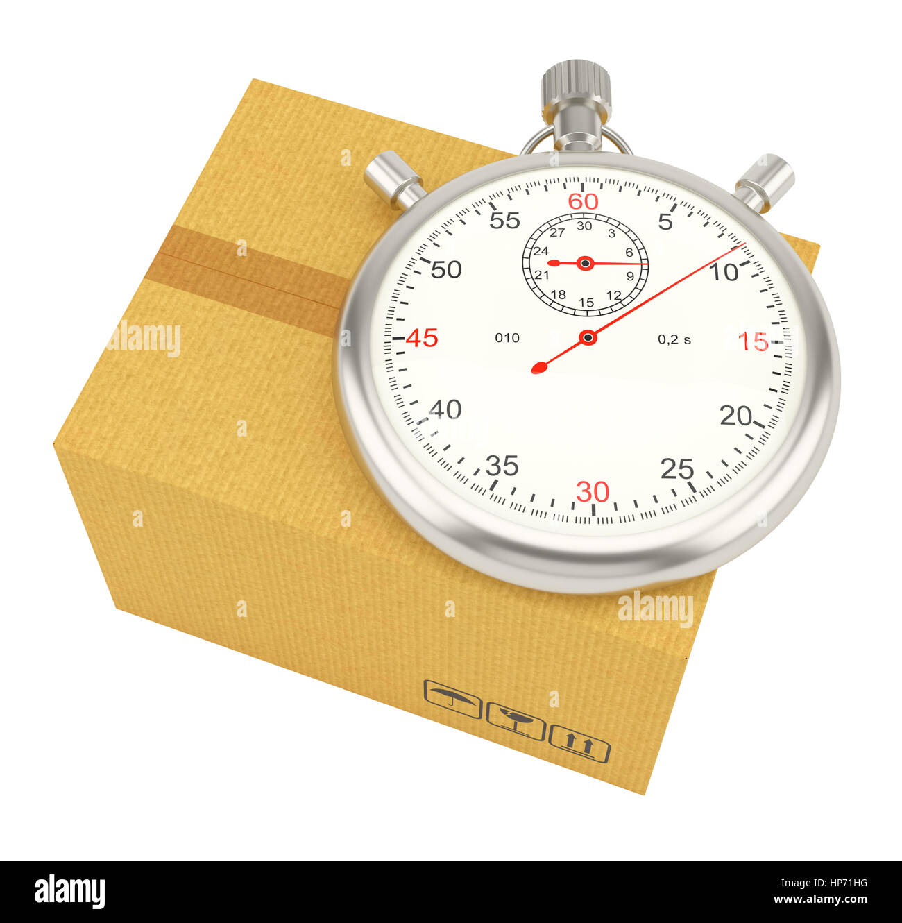 Stopwatch on background of cardboard box Stock Photo - Alamy