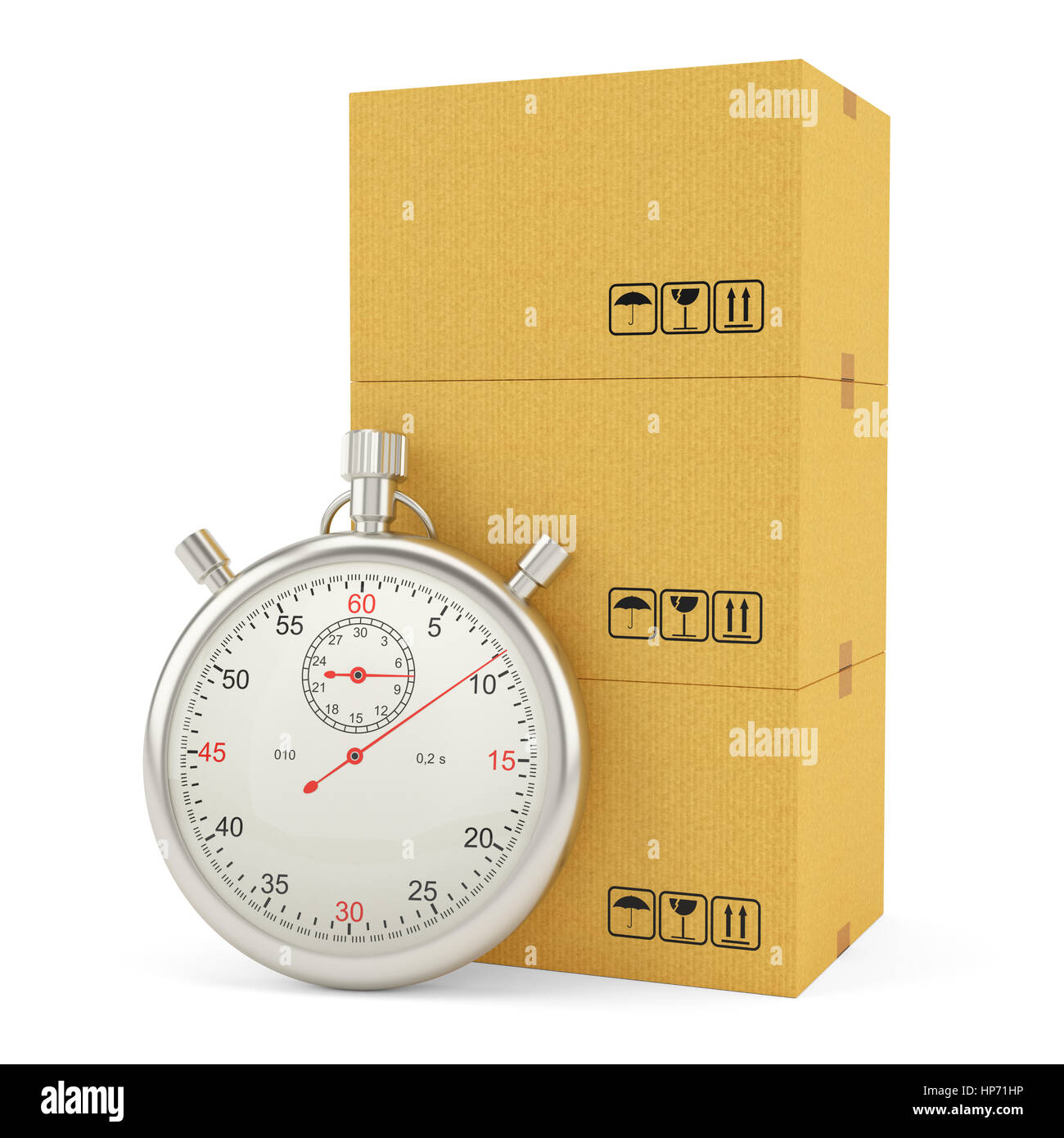 Cardboard Boxes with Stopwatch, isolated on white Stock Photo - Alamy