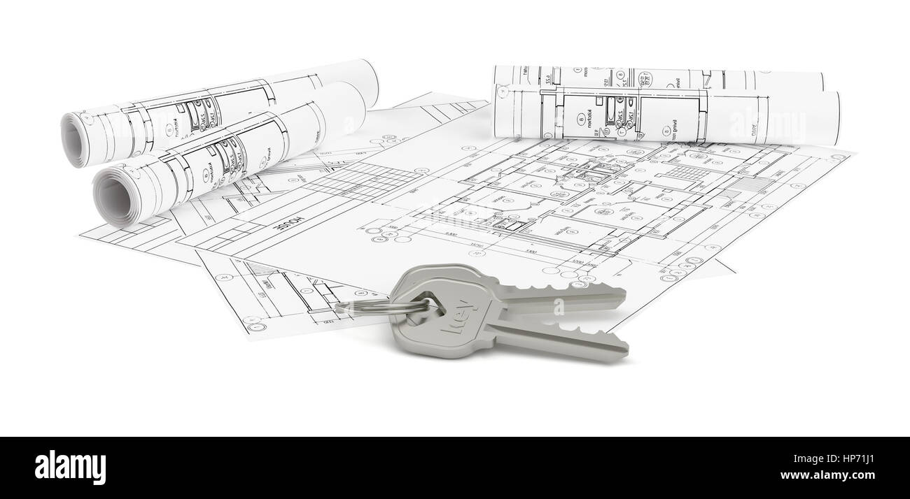 Architecture blueprints with two house keys Stock Photo - Alamy