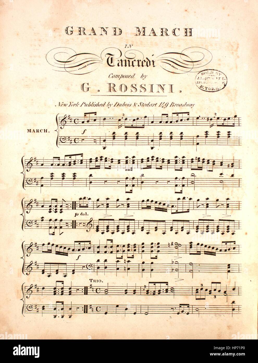 Sheet music cover image of the song 'Grand March in Tancredi', with ...