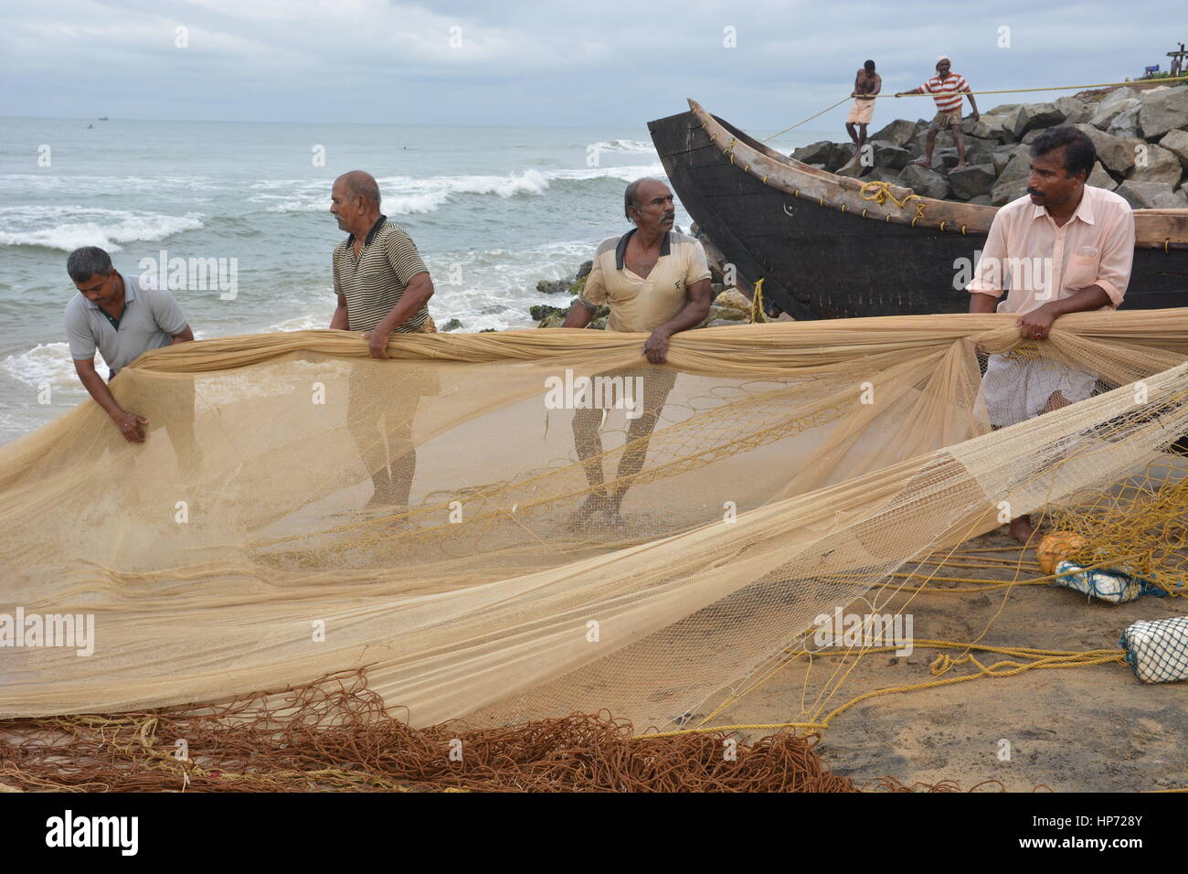 Goa, India - November 5, 2015 - Fishermen catching fishes the ...