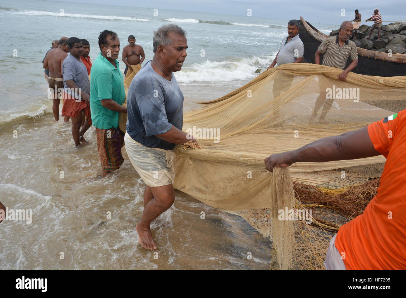 Goa, India - November 5, 2015 - Fishermen catching fishes the ...
