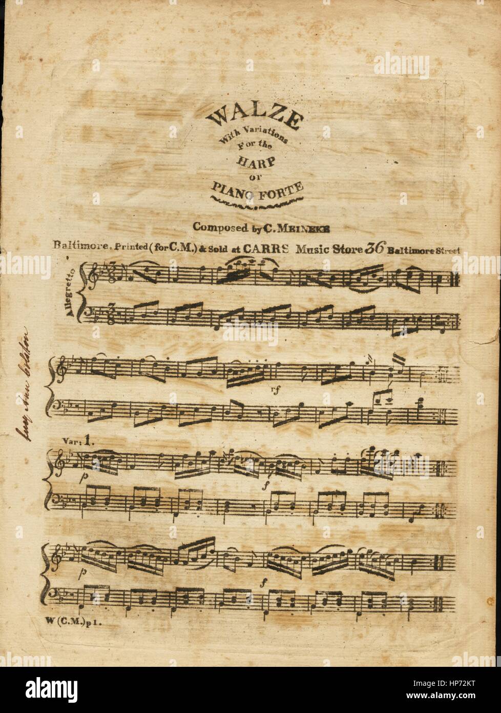 Sheet music cover image of the song 'Walze [sic] With Variations for ...