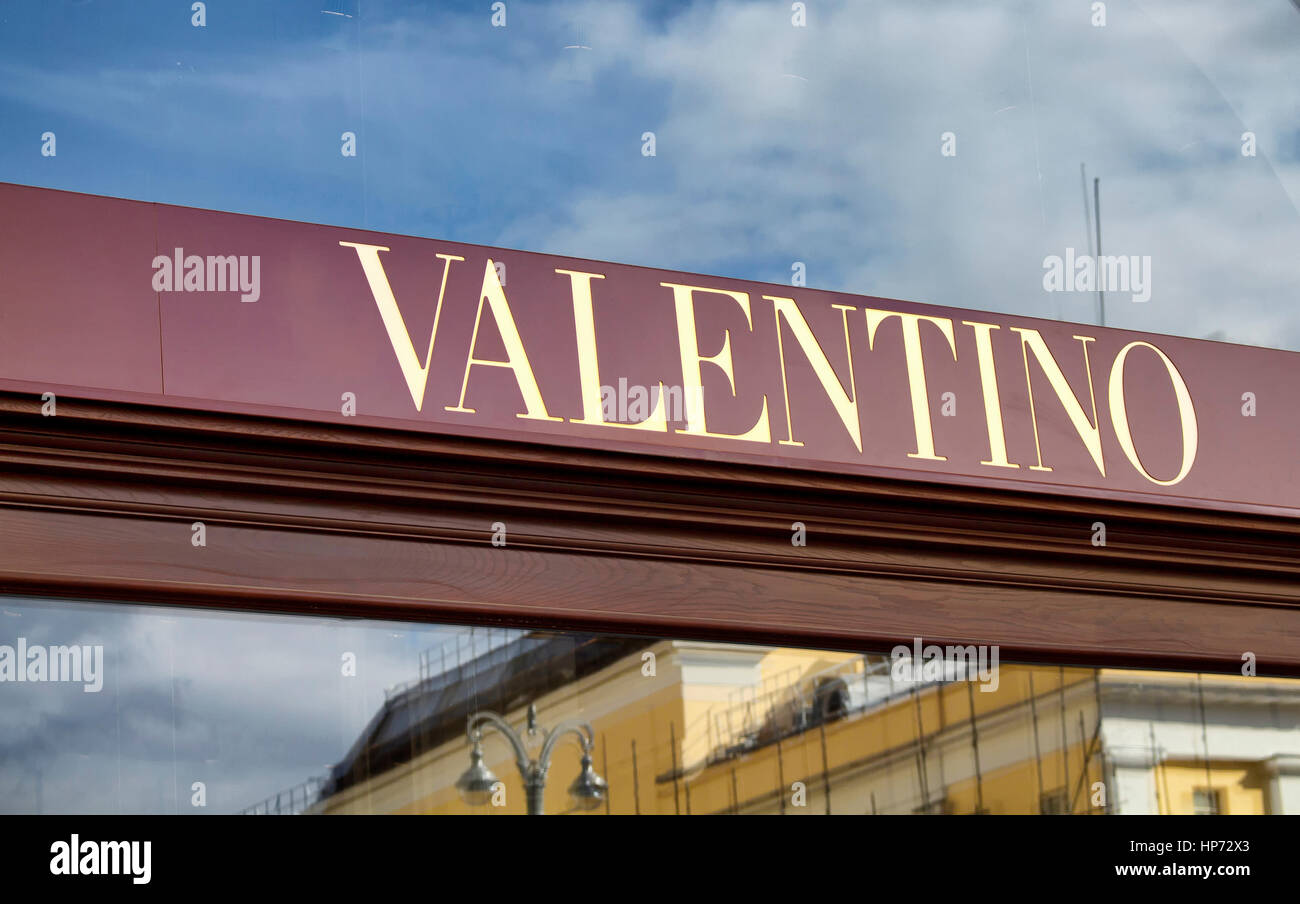 Signage of famous, luxury fashion brand's store in Moscow city center ...