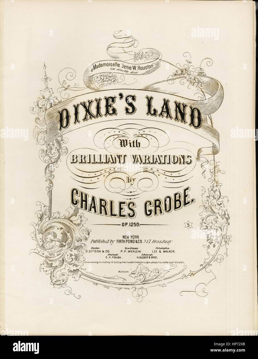 Sheet music cover image of the song ' Dixie's Land, With Brilliant ...